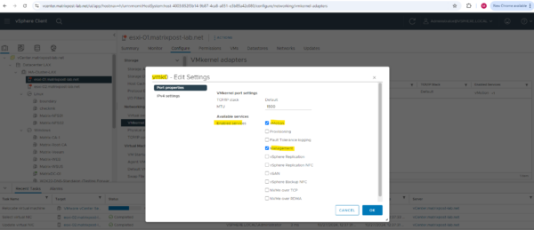 The vMotion interface is not configured (or is misconfigured) on the ...