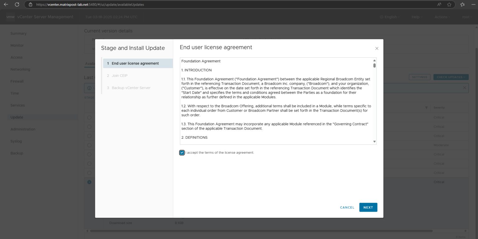 How to update/upgrade vCenter Server (VCSA) by using the vCenter Server Appliance Management ...