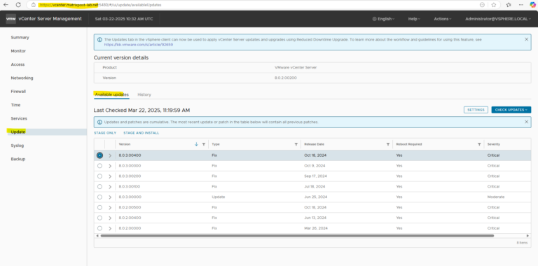 How to update/upgrade vCenter Server (VCSA) by using the vCenter Server ...