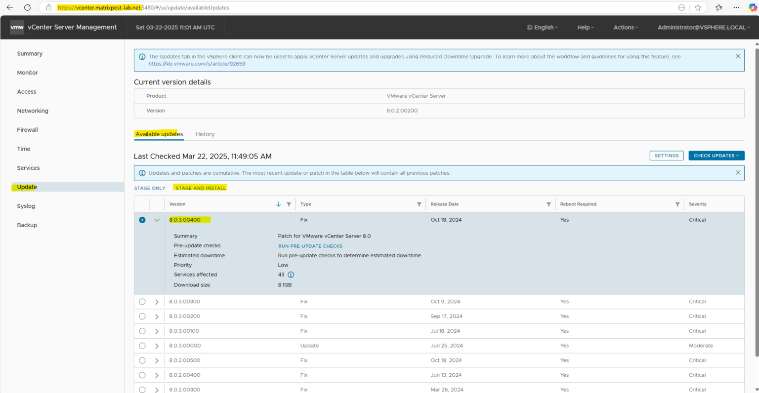 How to update/upgrade vCenter Server (VCSA) by using the vCenter Server ...