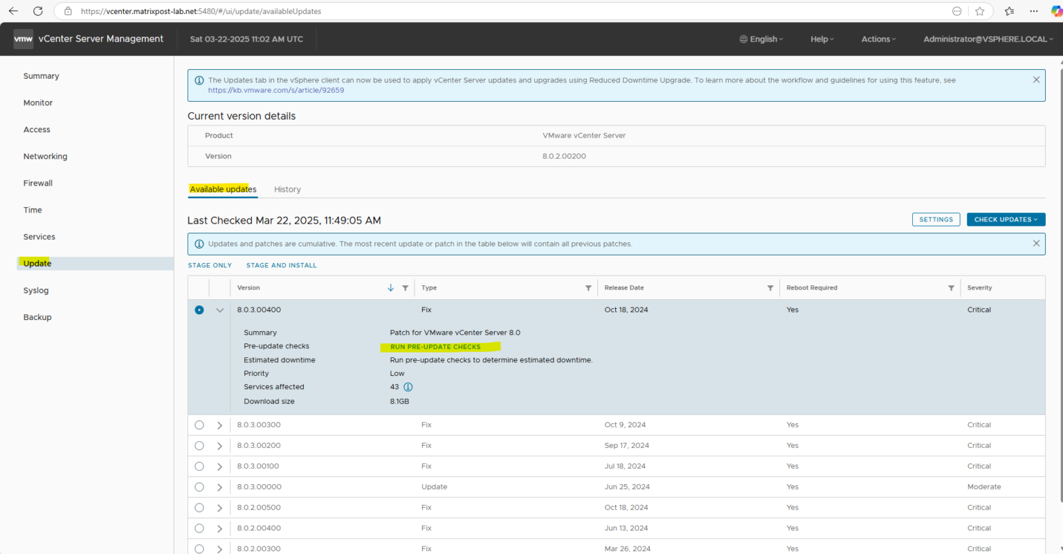 How to update/upgrade vCenter Server (VCSA) by using the vCenter Server ...