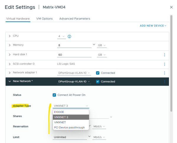 How to change the vmxnet3 link speed of a Virtual Machine running in ...