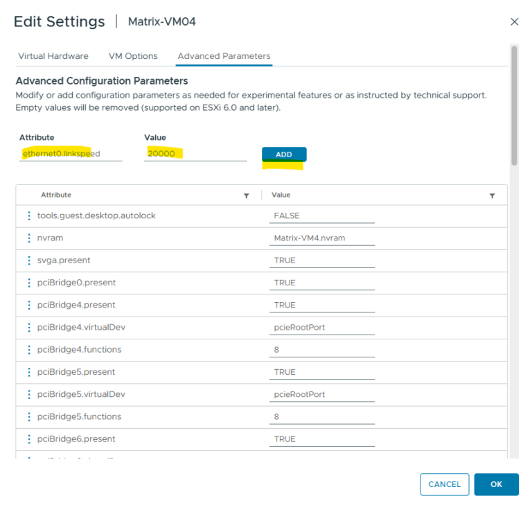 How to change the vmxnet3 link speed of a Virtual Machine running in ...