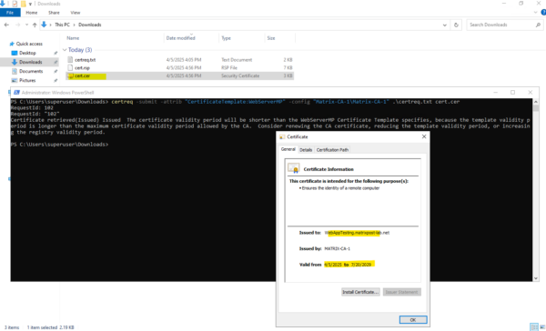 How to request a Certificate from an internal PKI (AD CS) by using the Certreq Command without ...