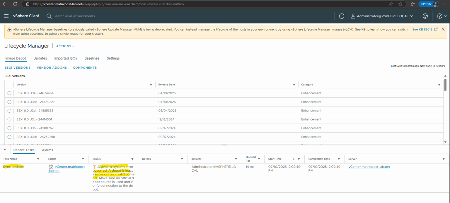 VMware Public Patch Repository URLs were deprecated as of April 23 ...