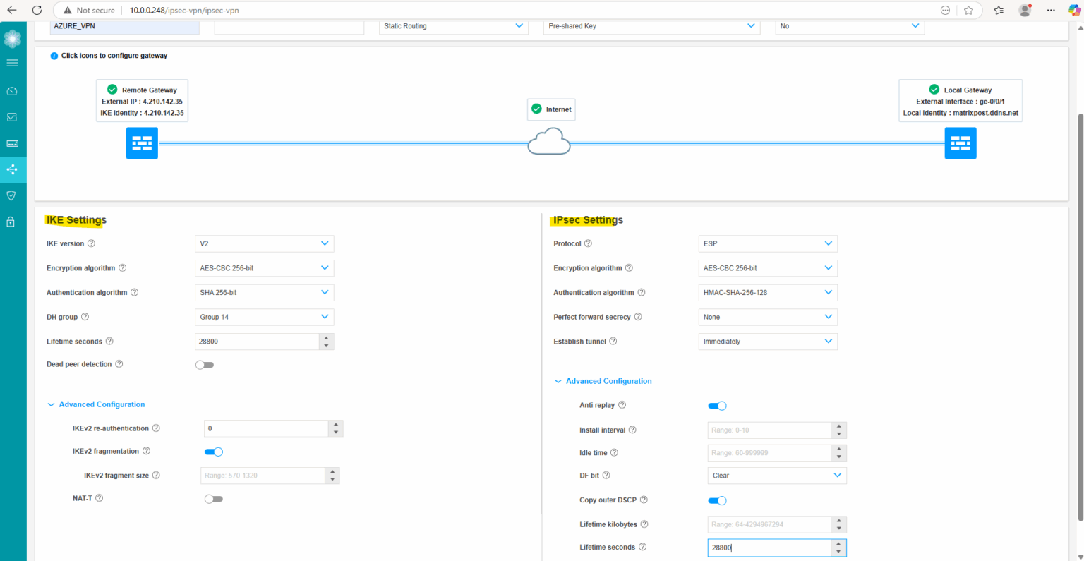 Step-by-Step Guide: Setting up a route-based S2S IPSec VPN Tunnel ...