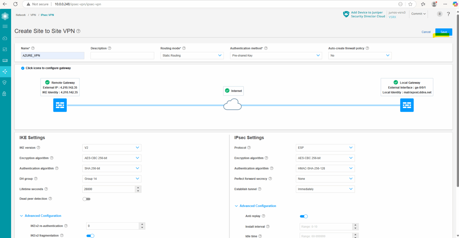 Step-by-Step Guide: Setting up a route-based S2S IPSec VPN Tunnel between Azure and On-Premise ...