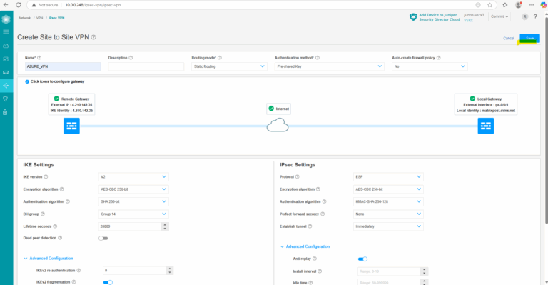 Step-by-Step Guide: Setting up a route-based S2S IPSec VPN Tunnel ...