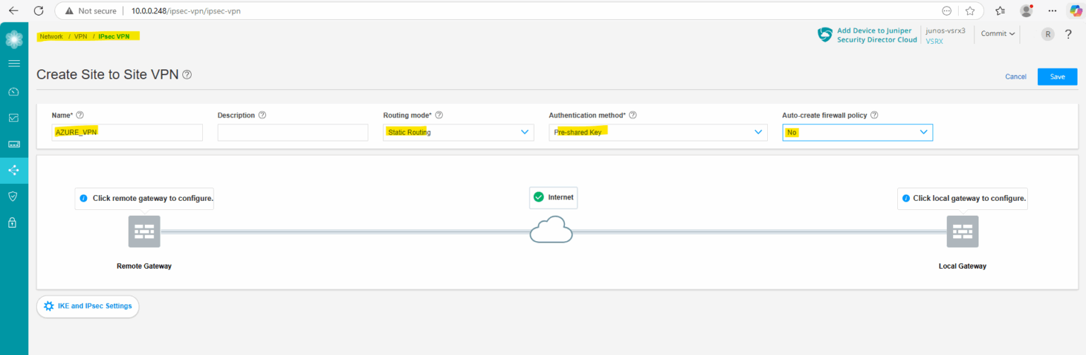 Step-by-Step Guide: Setting up a route-based S2S IPSec VPN Tunnel between Azure and On-Premise ...