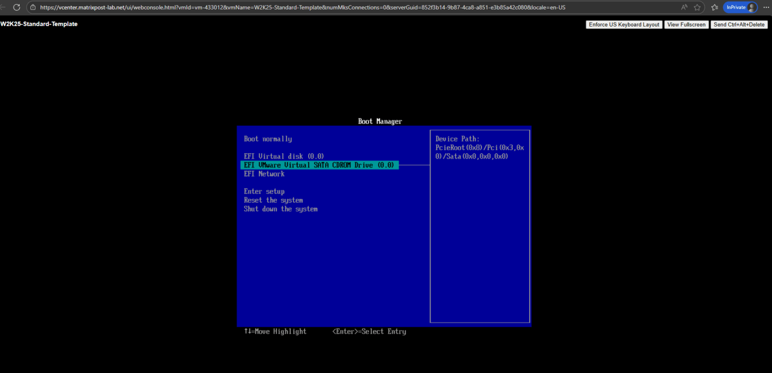 VMware vSphere boot loop when trying to boot from Windows Server 2025 ...
